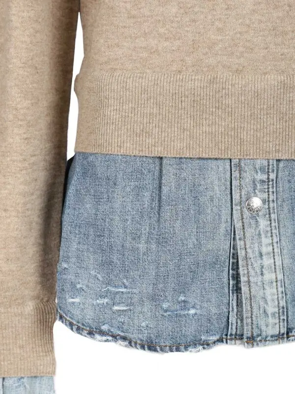 Acne Studios Layered Wool And Denim Crewneck Sweater