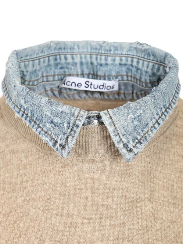 Acne Studios Layered Wool And Denim Crewneck Sweater