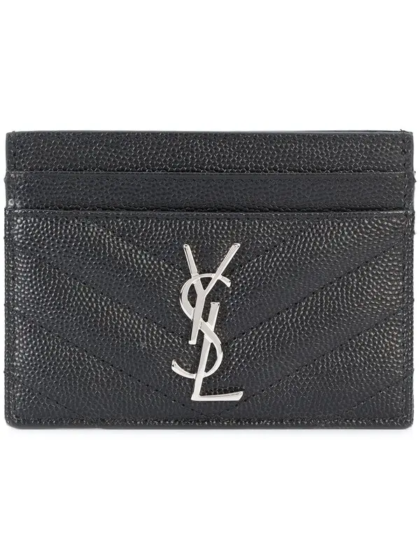 Saint Laurent Cassandre Matelassé Card Case In Grain De Poudre Leather - Black