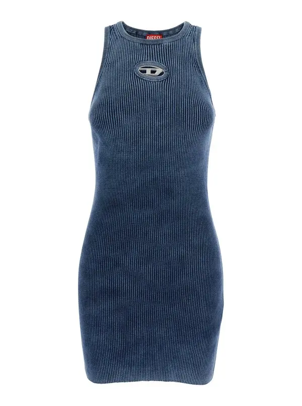 DIESEL® Sleeveless Ribbed Cotton Dress With Cut-out And Logo - Multicolor