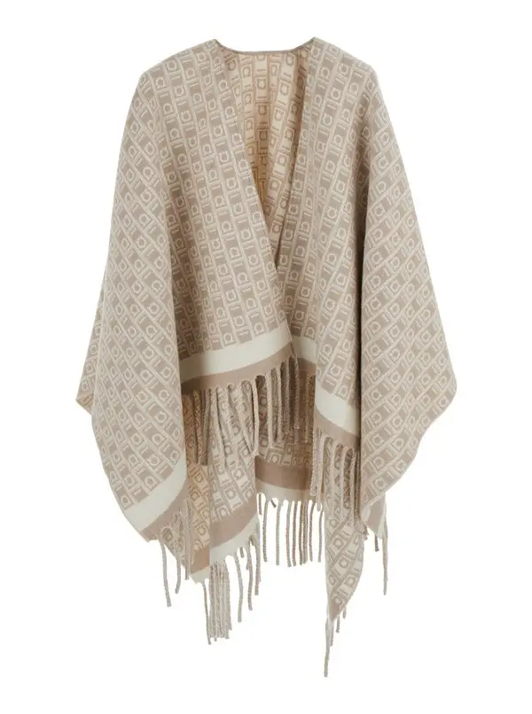 FERRAGAMO Wool Cape With Gancini Embroidery And Frayed Hem - Multicolor