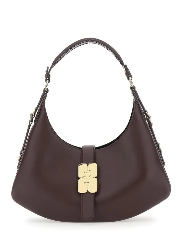 GANNI Kat Piccola" Leather Shoulder Bag With Logo Plate - Multicolor