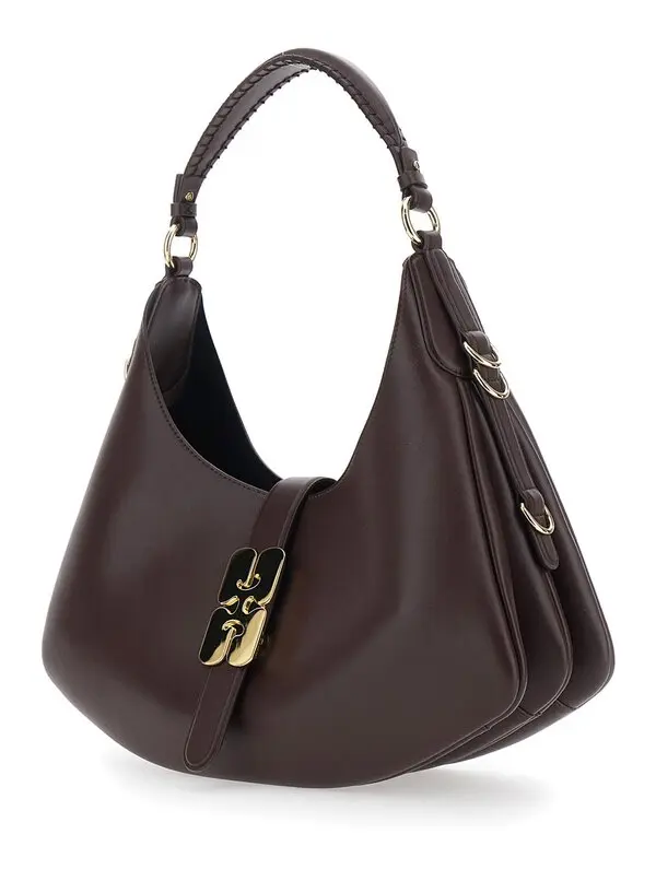 GANNI Kat Piccola" Leather Shoulder Bag With Logo Plate - Multicolor