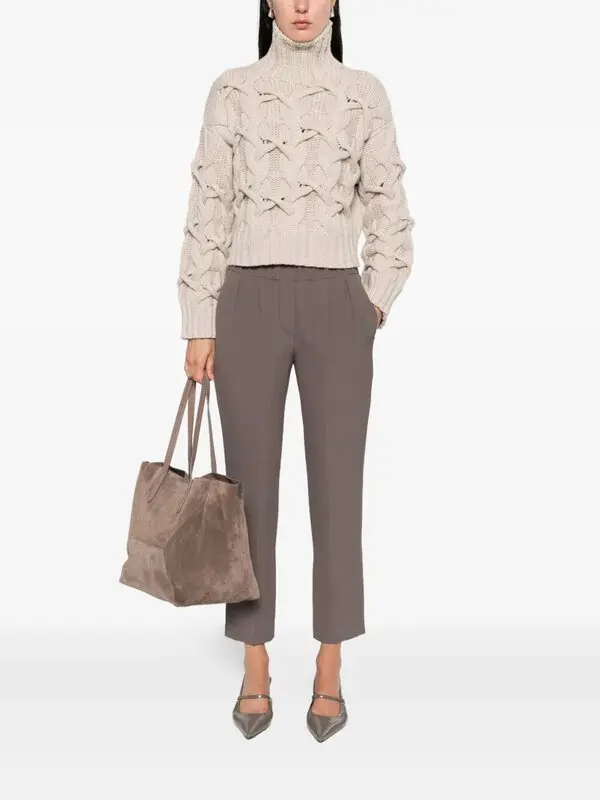 Brunello Cucinelli Cable Knit Cashmere Turtleneck Sweater - Multicolor