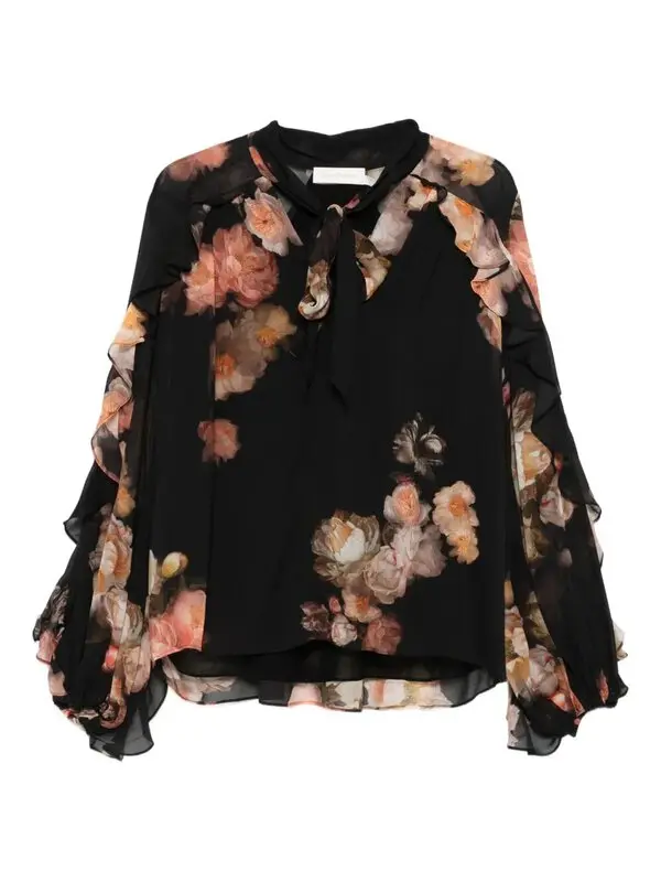 Zimmermann Printed Ruffle Blouse