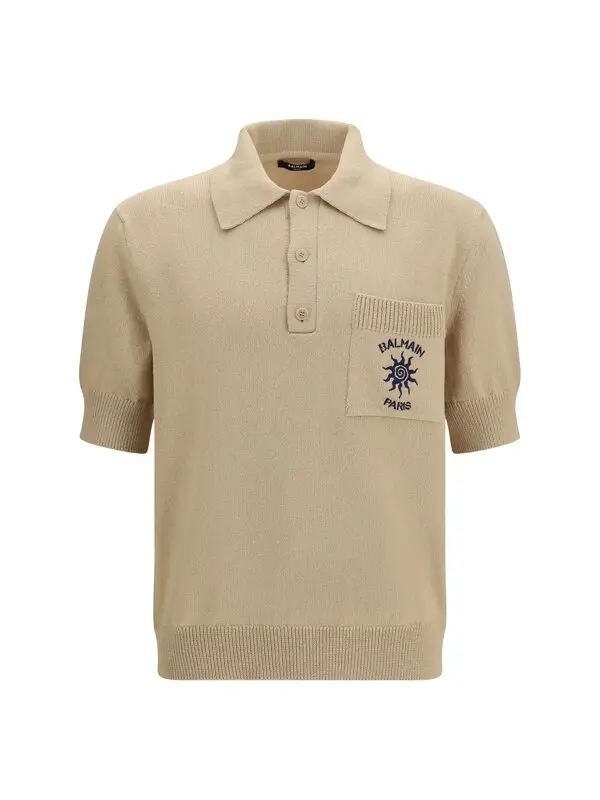 Balmain Cotton Sun-logo Polo - Cream
