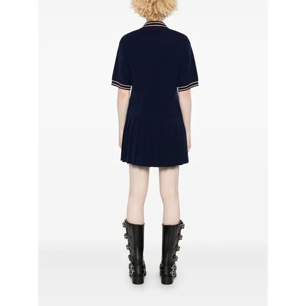 Miu Miu Navy Cashmere And Virgin Wool Pleated Polo Dress