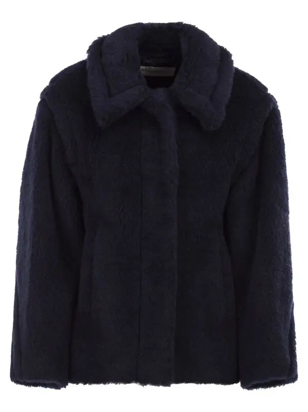 Max Mara Cropped Coat In Alpaca, Wool, And Silk Teddy Fabric - Multicolor
