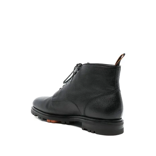 Santoni Black Grained Leather Lace-up Boots
