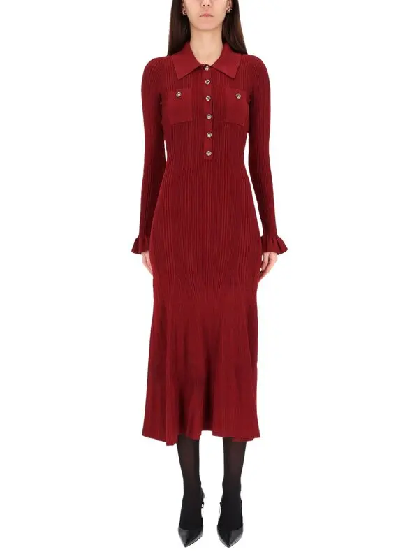 SELF-PORTRAIT Midi Dress With Collar And Long Sleeves - Multicolor