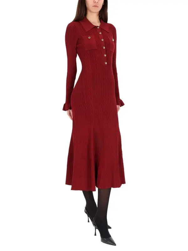 SELF-PORTRAIT Midi Dress With Collar And Long Sleeves - Multicolor