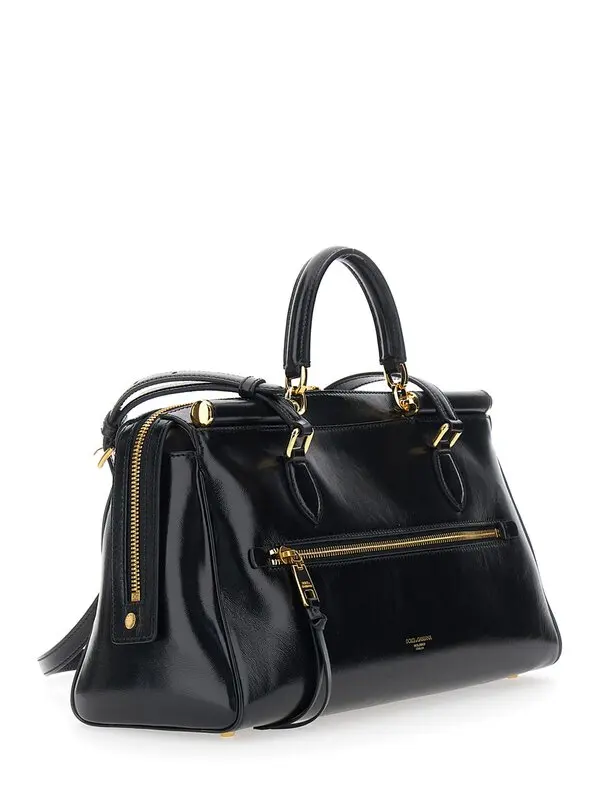 Dolce & Gabbana Leather Shoulder Bag With Chain Detail - Black