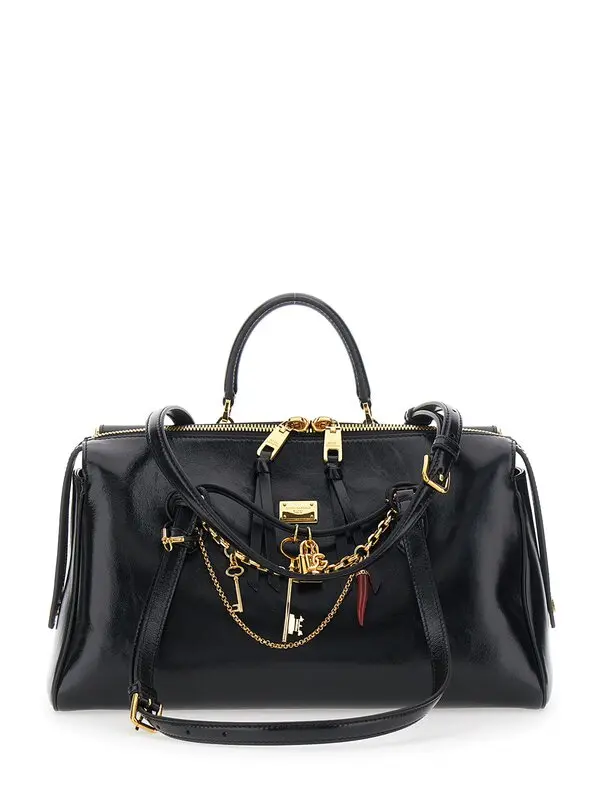 Dolce & Gabbana Leather Shoulder Bag With Chain Detail - Black