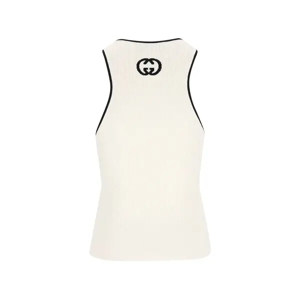 Gucci Ribbed Knit Sleeveless Top With Black Trim