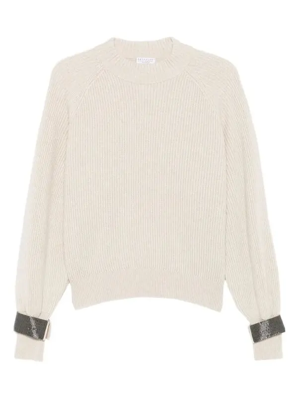 Brunello Cucinelli Ribbed Cashmere Sweater With Embellished Cuffs - Multicolor