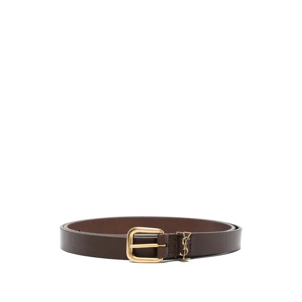 Saint Laurent Monogram Buckle Leather Belt - Brown