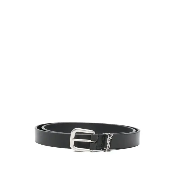 Saint Laurent Logo Plaque Buckle Belt - Black