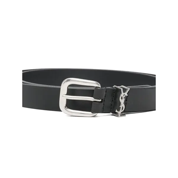 Saint Laurent Logo Plaque Buckle Belt - Black