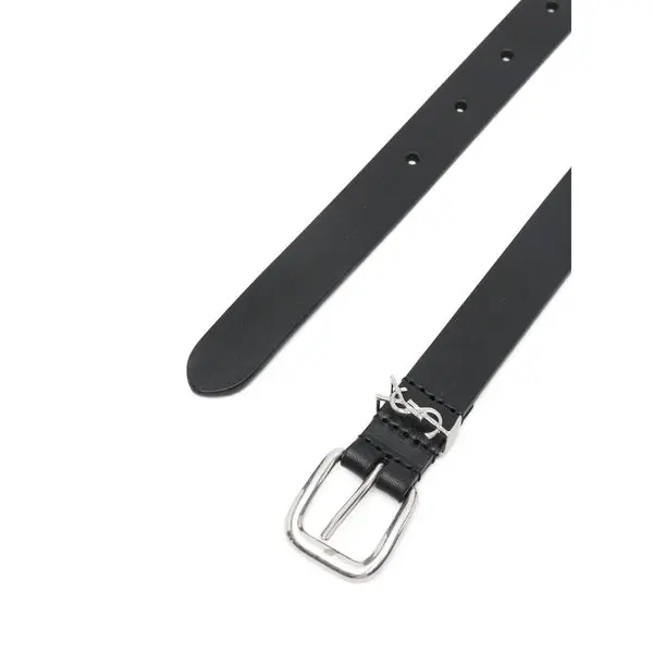 Saint Laurent Logo Plaque Buckle Belt - Black
