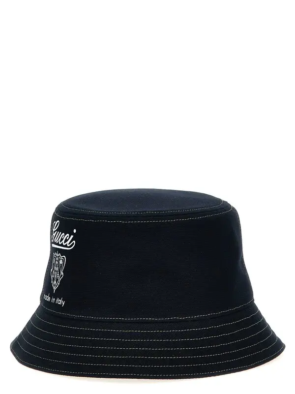 Gucci Coat Of Arms Cotton Canvas Bucket Hat - Blue