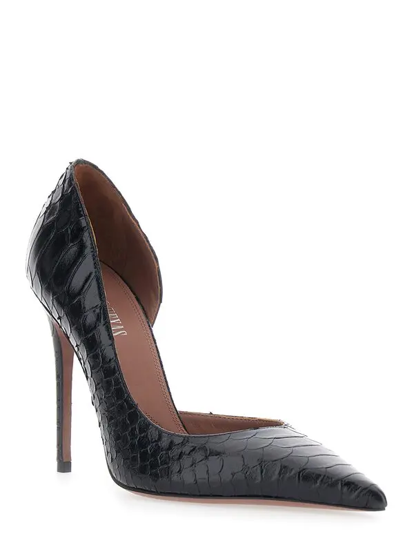 Paris Texas Vera Stiletto Heels With Snakeskin Effect In Black Leather - Multicolor