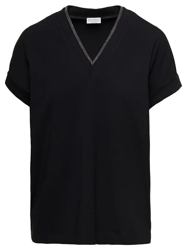 Brunello Cucinelli T-shirt With Monile Detail - Black