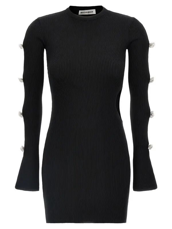 Mach & Mach Cut-out Crystal Bow Dress - Black