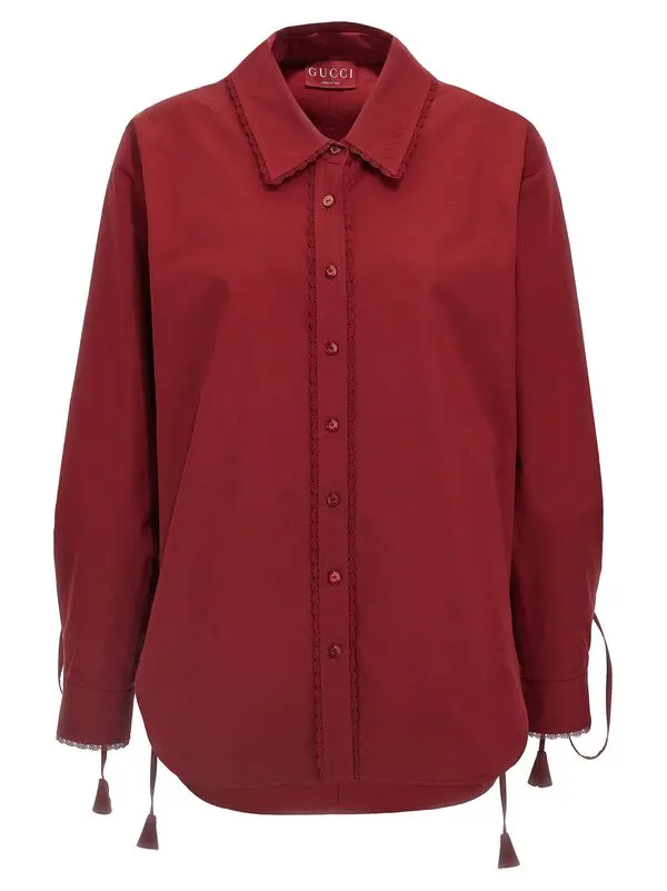 Gucci Lacing Detail Cotton Poplin Shirt - Red