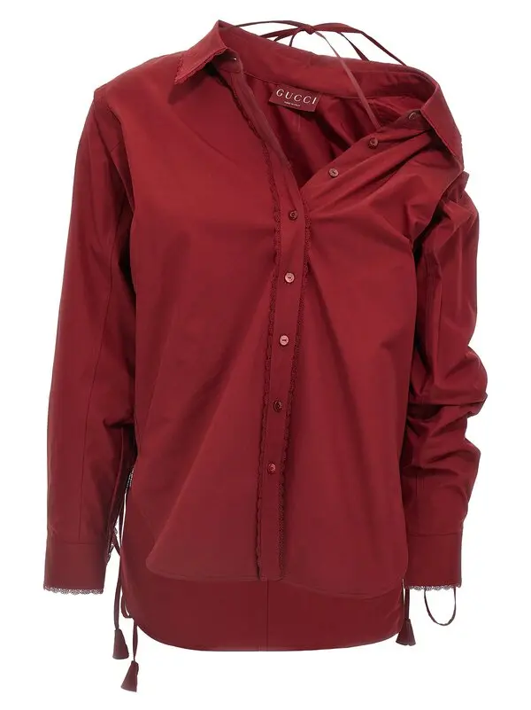Gucci Lacing Detail Cotton Poplin Shirt - Red