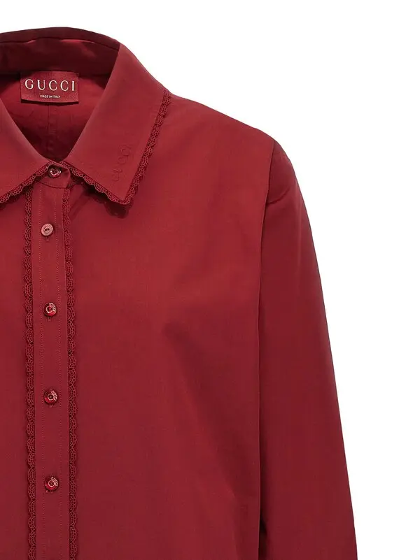Gucci Lacing Detail Cotton Poplin Shirt - Red
