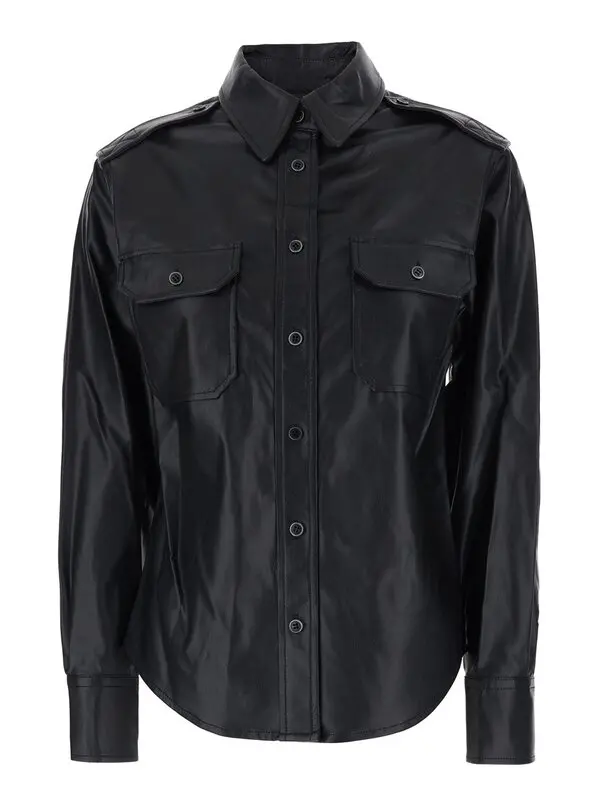 Isabel Marant Étoile Noee' Black Eoleather Shirt With Classic Collar And Applied Pockets - Multicolor