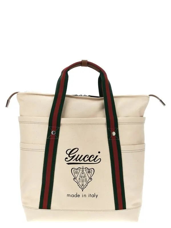 Gucci Large Shopping Tote With Coat Of Arms Print - White
