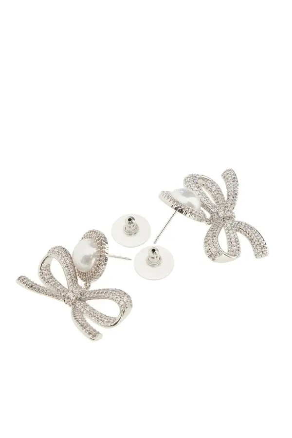 SELF-PORTRAIT Embellished Bow Earrings With Pearl Detail
