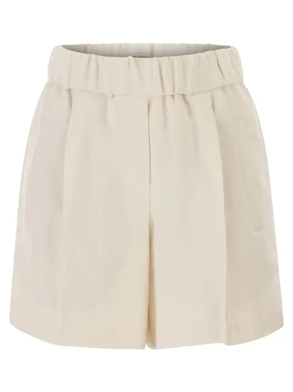 Brunello Cucinelli Baggy Pleated Shorts In Viscose And Linen Twill - Cream