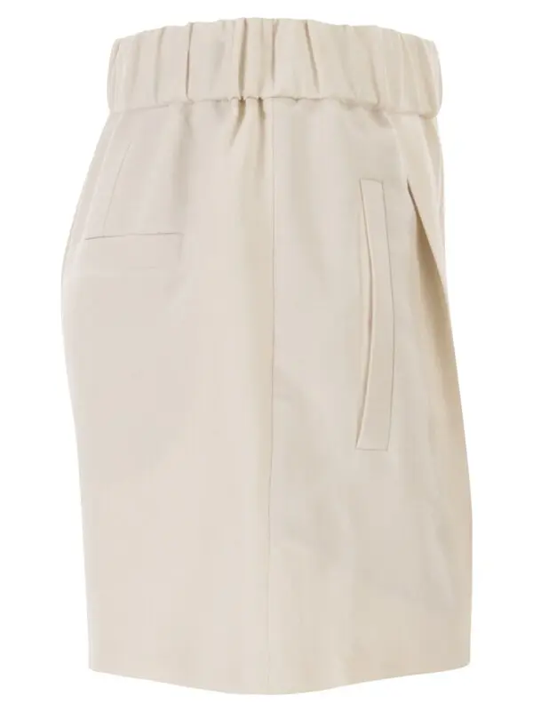 Brunello Cucinelli Baggy Pleated Shorts In Viscose And Linen Twill - Cream