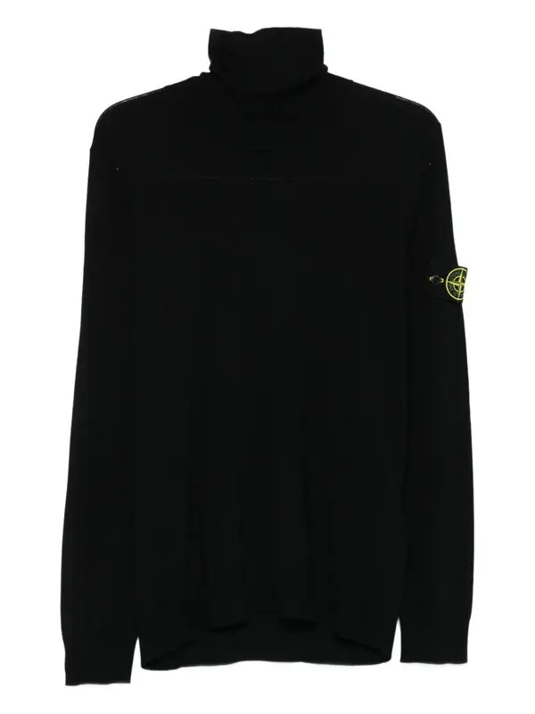 Stone Island Ribbed Wool Turtleneck Sweater - Black