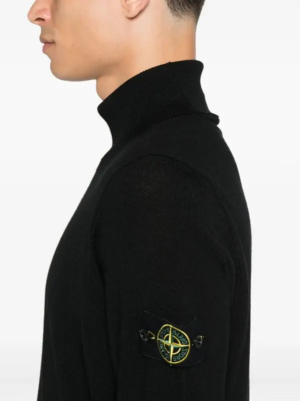 Stone Island Ribbed Wool Turtleneck Sweater - Black