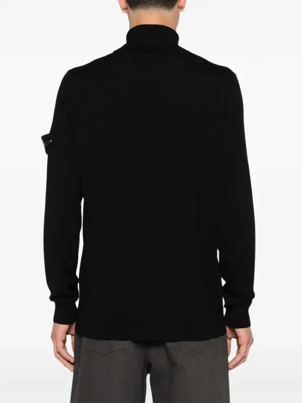 Stone Island Ribbed Wool Turtleneck Sweater - Black