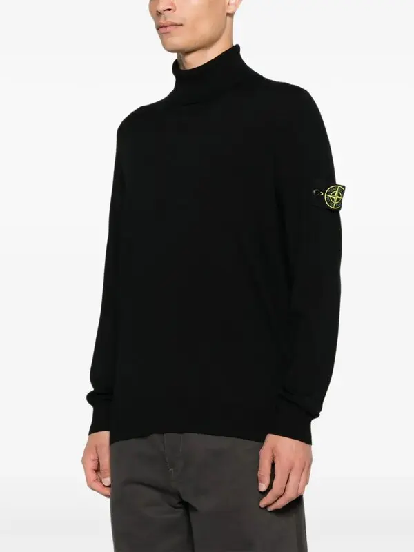 Stone Island Ribbed Wool Turtleneck Sweater - Black