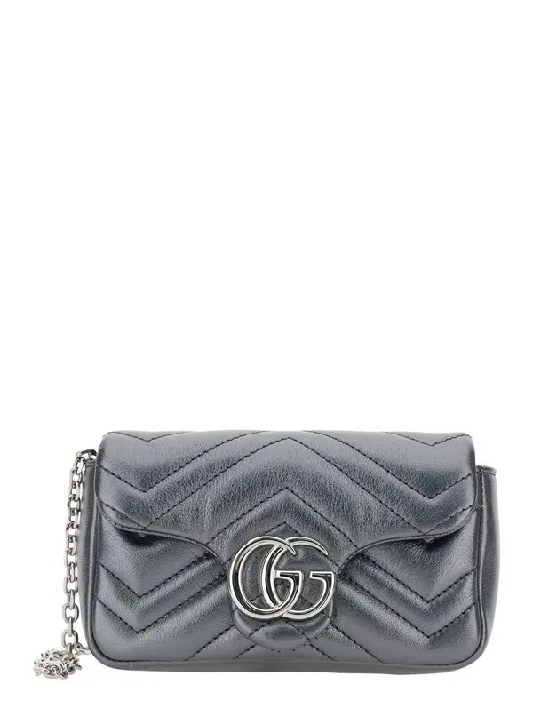 Gucci Metallic Leather Mini Ophidia Bag With Chain Strap - Silver