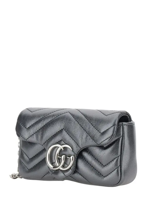 Gucci Metallic Leather Mini Ophidia Bag With Chain Strap - Silver