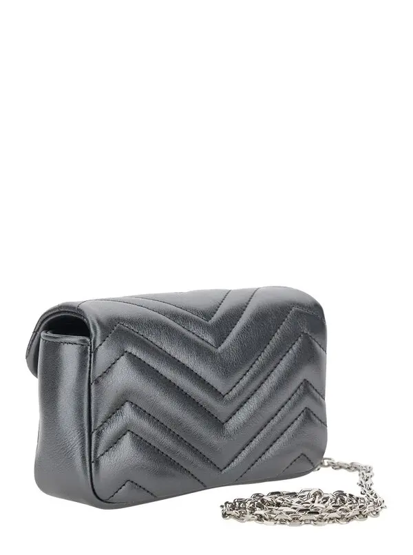 Gucci Metallic Leather Mini Ophidia Bag With Chain Strap - Silver
