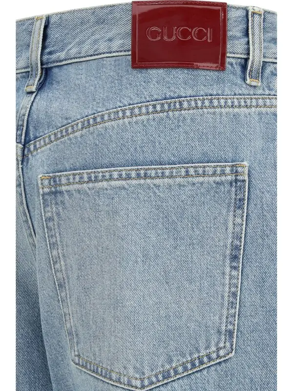 Gucci Cotton Straight Leg Jeans With Stretched Pleat - Blue