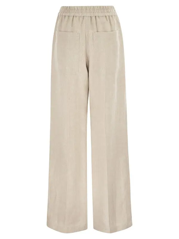 Brunello Cucinelli Loose Track Trousers In Chevron Linen And Cotton - Multicolor