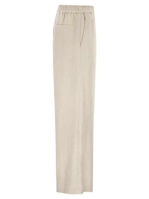 Brunello Cucinelli Loose Track Trousers In Chevron Linen And Cotton - Multicolor