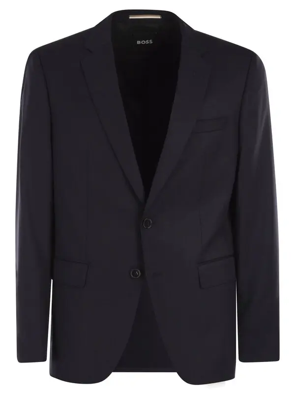 BOSS Slim Fit Blazer In Virgin Wool Serge - Blue