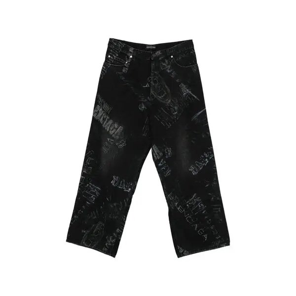 Balenciaga Wide-leg Jeans With Graphic Pattern - Black