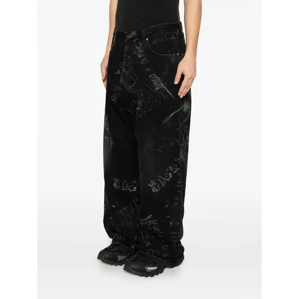 Balenciaga Wide-leg Jeans With Graphic Pattern - Black