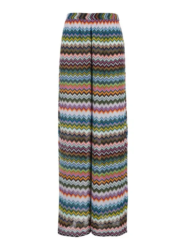 Missoni Trousers With Zigzag Pattern With Pixel Effect In Lamé Viscose - Multicolor