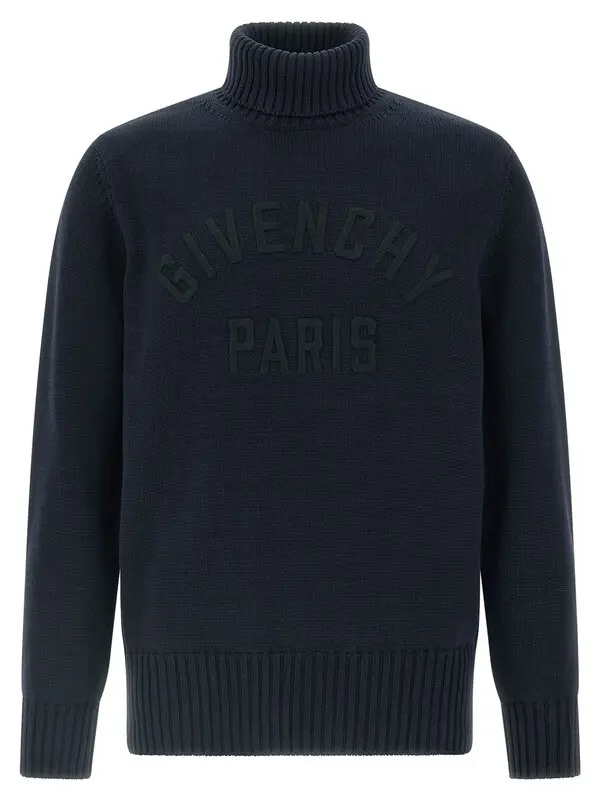 Givenchy Paris Embroidered Turtleneck Sweater - Blue